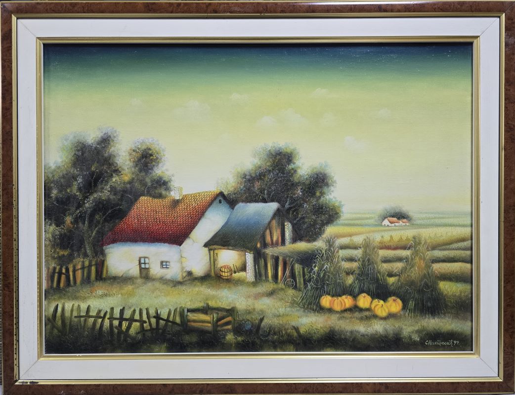 Jesen na salašu, ulje na platnu, Slobodan Nastasić, sa ramom 49×64 cm, bez rama 40×55 cm, 1999., sertifikat, 23600 dinara