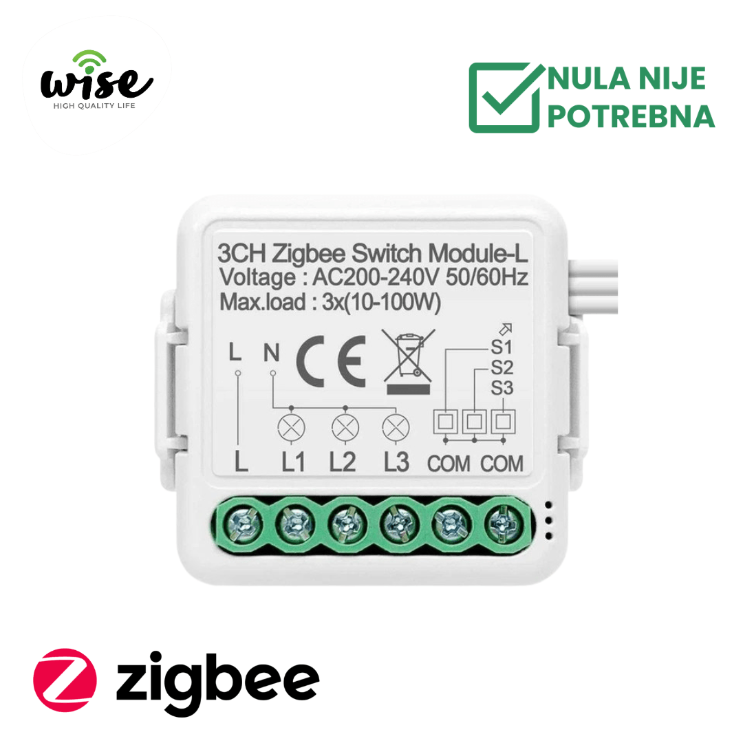 Wise Zigbee modul prekidač „bez nule“
3 kanala, WSHP33-SLW-Z