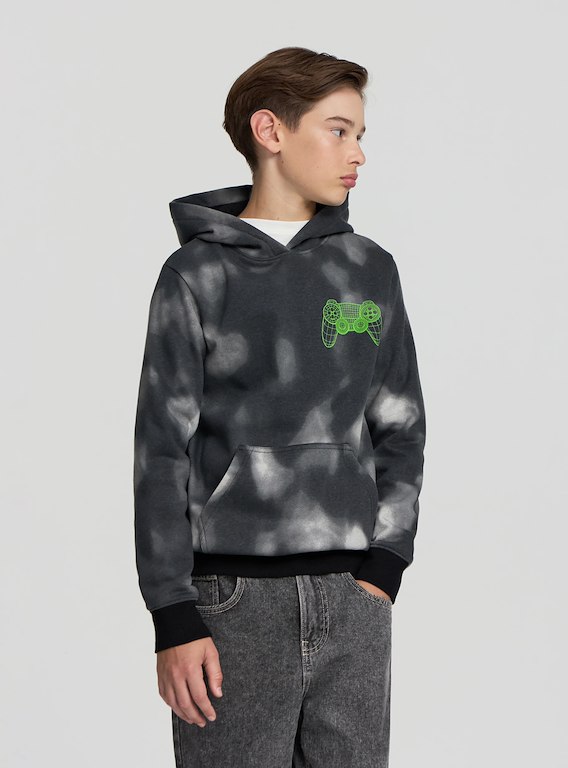 Tie-dye dukserica sa štampom gejming motiva Bela vuna