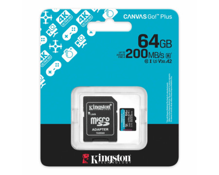 KINGSTON 64GB SDXC Canvas Go Plus Gen4 200MBs C10 UHS-I U3 V30 SDG464GB