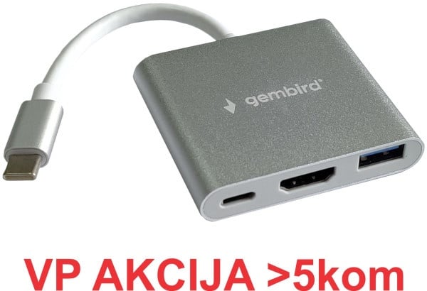 A-CM-HDMIF-05 ** Gembird TYPE-C TO HDMI + USB3.0 + PD ALUMINIUM ( 735)