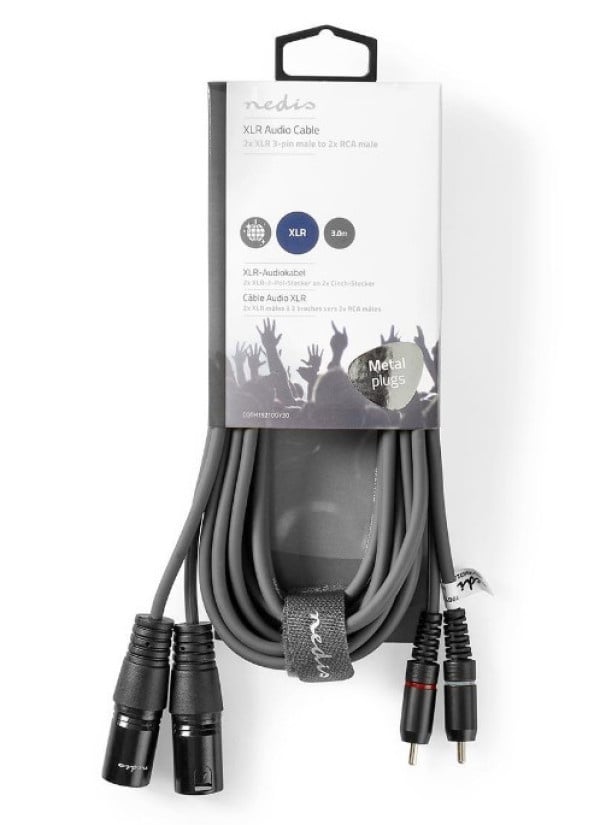 COTH15210GY30 Balanced Audio Cable 2x XLR 3-Pin muski na 2x RCA muski, 3m, PVC, Dark Grey