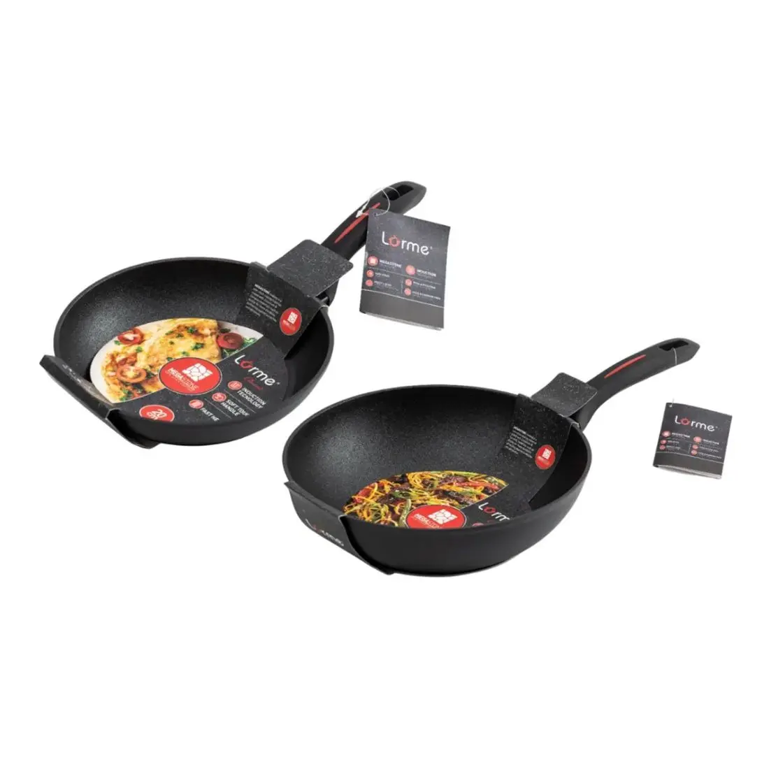 Lorme Set tiganja Megastone, Univerzalni 20 cm + Wok 28 cm, Crni