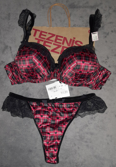 Tezenis crveni crni saten cipka 90B/85C/L NOVO!%