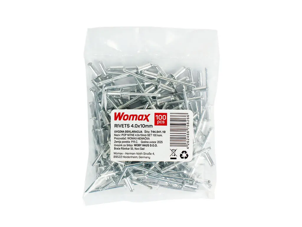 Womax Set pop nitni, 4x10mm, 100 komada