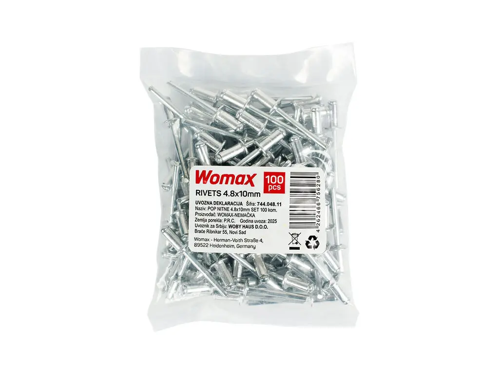 Womax Set pop nitni, 4.8x10 mm, 100 komada