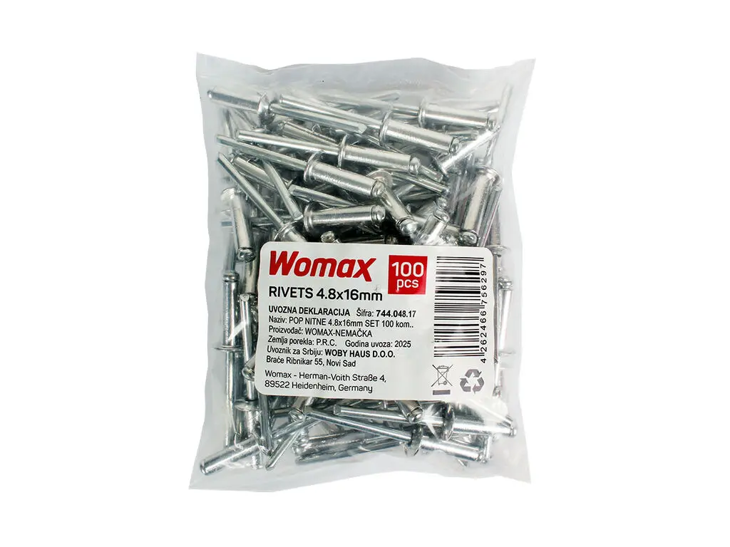 Womax Set pop nitni, 4.8x16 mm, 100 komada