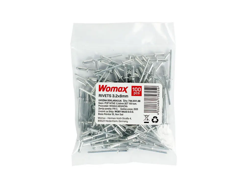 Womax Set pop nitni, 3.2x8 mm, 100 komada