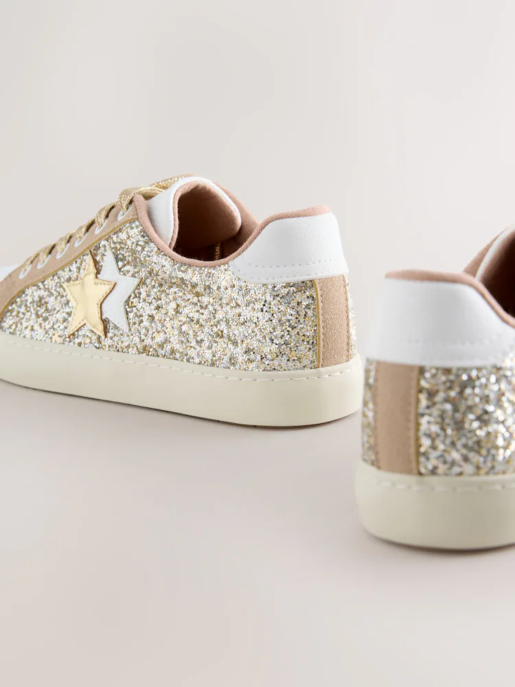 Zlatno - Forever Comfort® Glitter Star Detail bejzbol tenisice na pertlanje