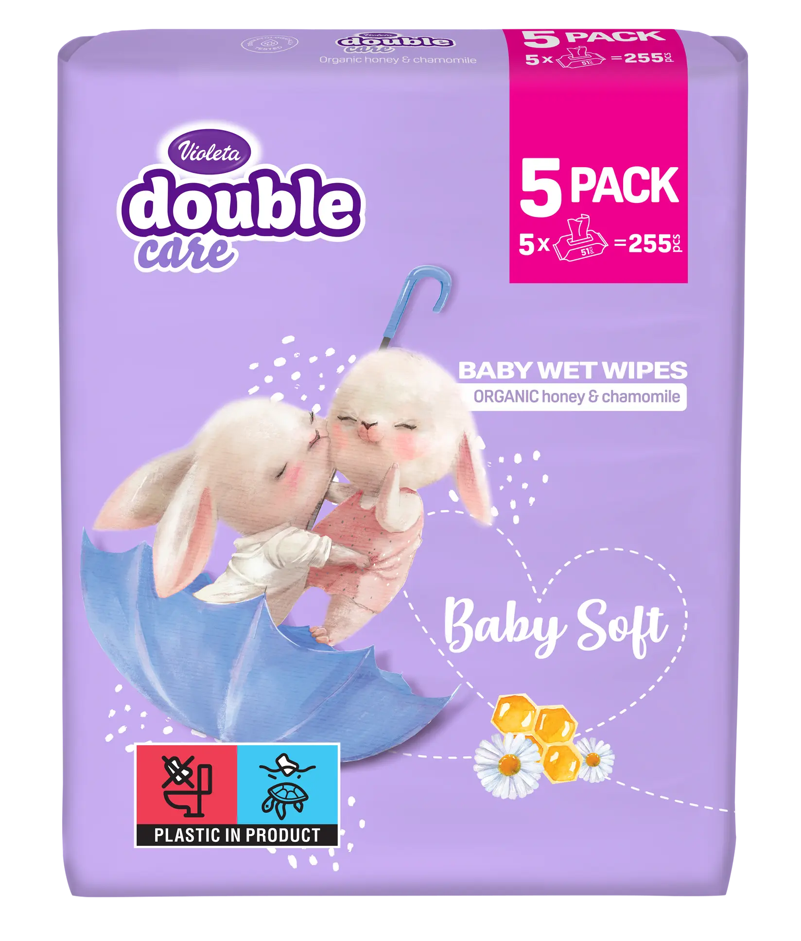 Violeta Vlažne maramice Double Care Baby Soft, 5 × 51 komad