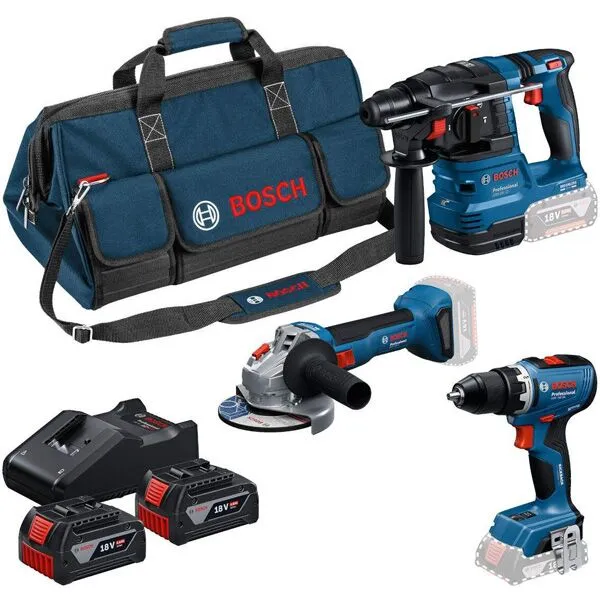 Bosch Aku set alata GSR 18V-65+GBH 18V-22+GWS 18V-8+2xGBA 18V 4.0Ah+torba (0615A50094)