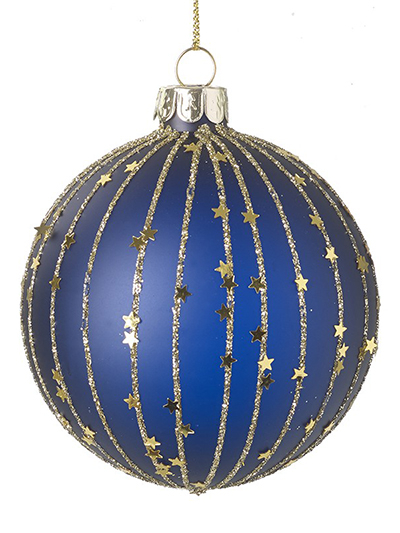 Novogodišnji ukras - Glass bauble with stars, blue & gold