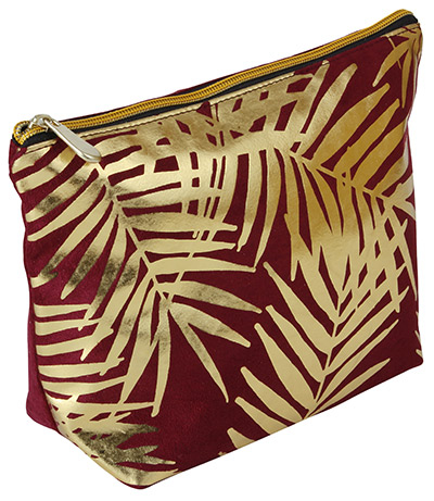 Neseser - Gold Foil Palm Leaves, Burgundy Velvet