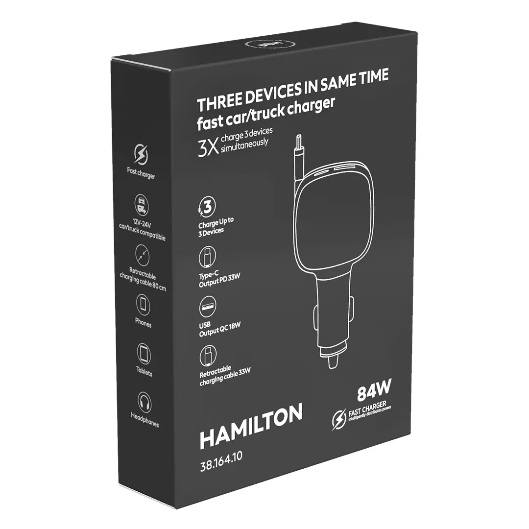 HAMILTON - 38164 
                Punjač mobilnih uređaja za automobil, 84W