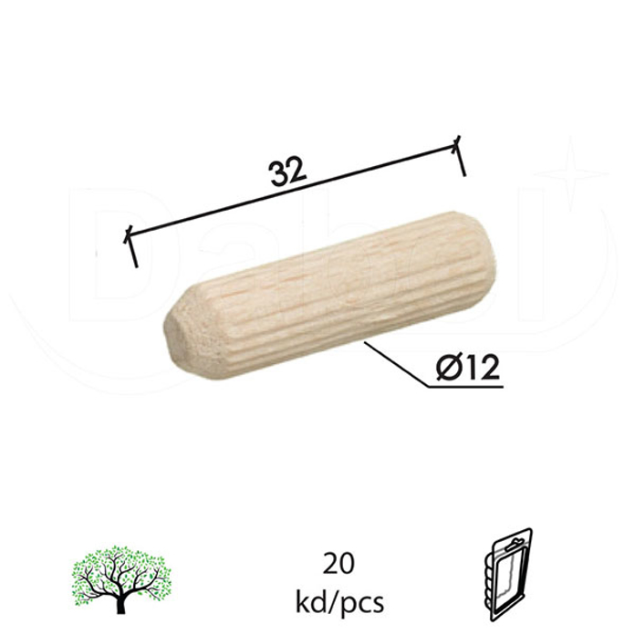 Tipl drveni fi12x32mm rebrasti 20kom DBP1