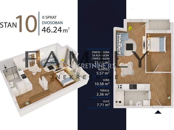 PRODAJE SE MODERAN DVOSOBAN STAN – 46 m² – SLANA BARA – NOVOGRADNJA