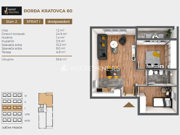 Lekino brdo, Djordja Kratovca 55.6 m2, BANAT GRADNJA