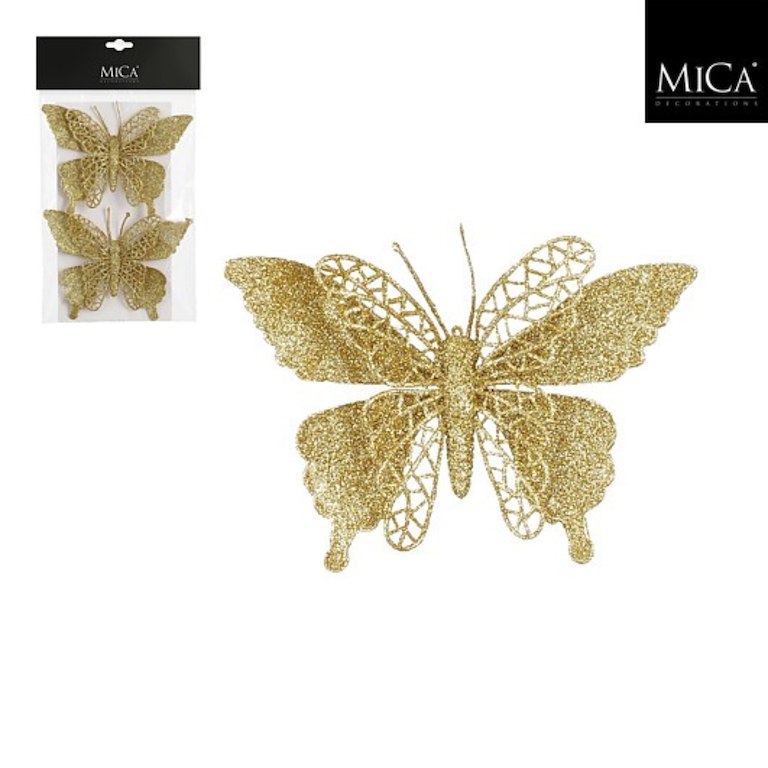 NG dekoracija - CLIP BUTTERFLY SET 2pcs 16cm 1181236 - Gold - EDL