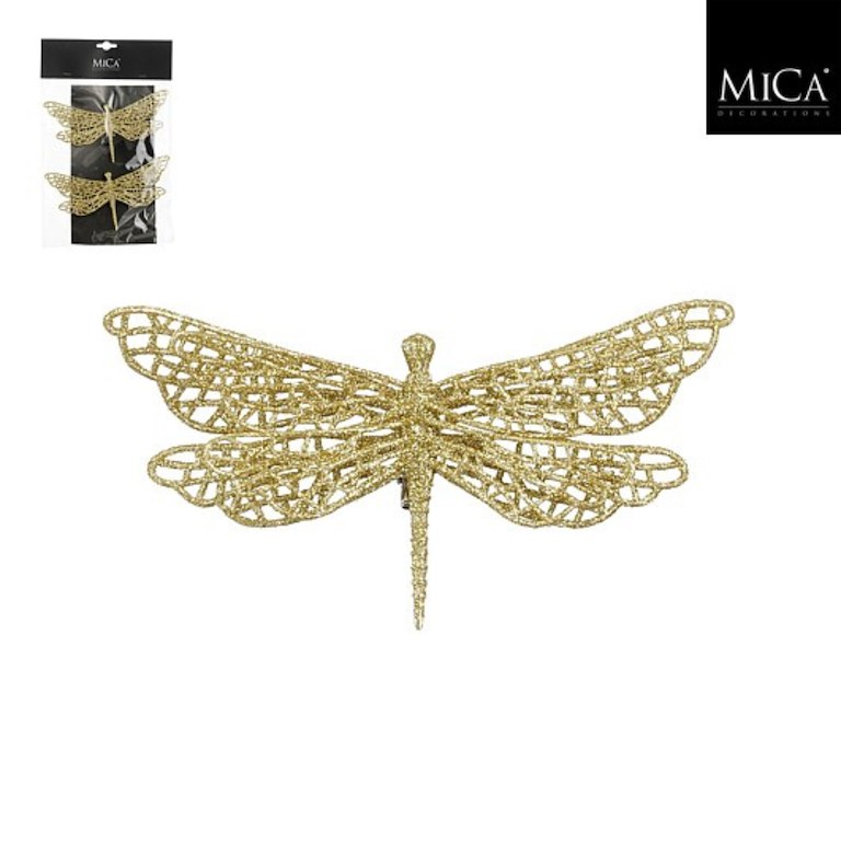 NG dekoracija - CLIP DRAGONFLY SET 2pcs 18cm 1179691 - Gold - EDL