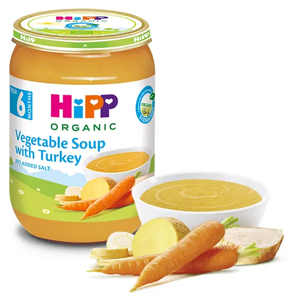 HIPP Organic Kašica za bebe, Supa od povrća sa ćuretinom 6M+, 190g