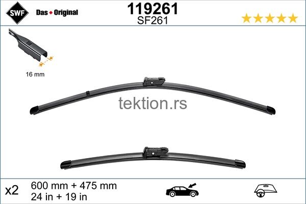 SWF VisioFlex SF261 119261 metlice brisača 600/475mm par Audi Q2/BMW 1 F70/BYD/Polestar/VW Golf VIII/Polo VI/Passat B7/CC