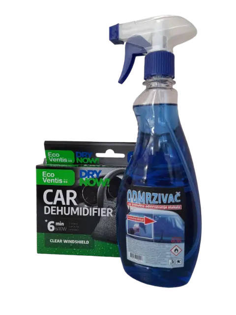 Zimski Set Odmrzivač stakla De-icer sa pumpicom 0,5l + EcoVentis upijač vlage