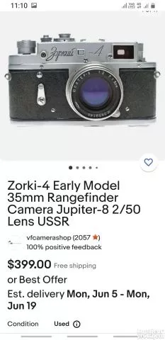 ZORKI-4 EARLY MODEL 35MM RANGEFINDER CAMERA JUPITER-8 2/50 L