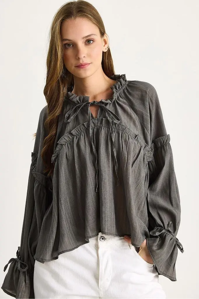 Bianco lucci Ženska bluza MDMCS83W, Okrugli izrez, Siva