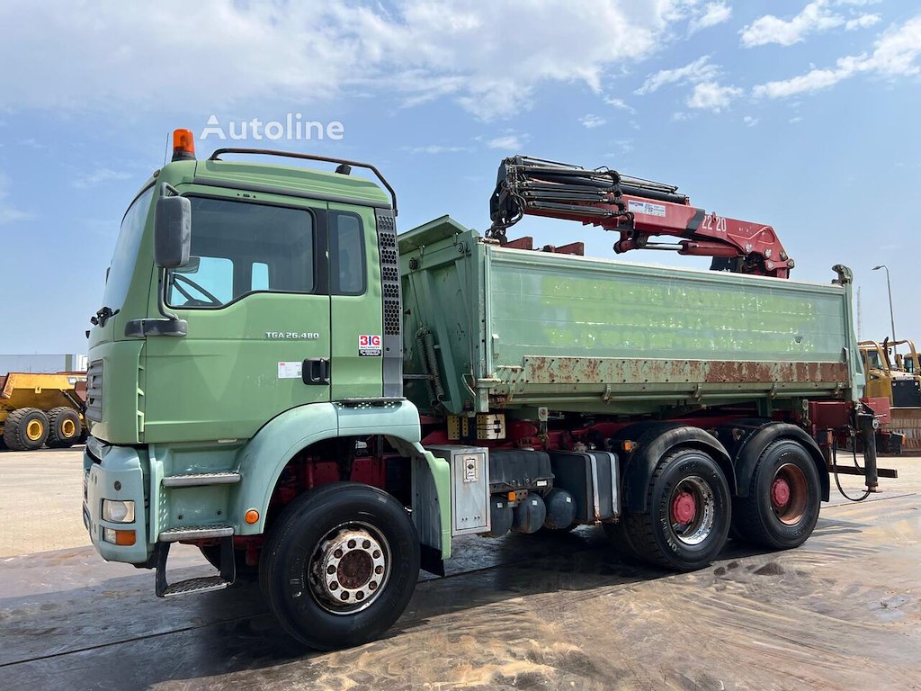 MAN TGA 26.480 6x4 tipper + HMF crane kiper