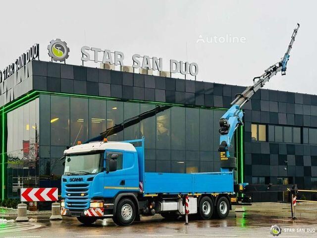 Scania G450 6x4 PALFINGER PK 42002 SH Fly Jib Crane kamion s ravnom platformom