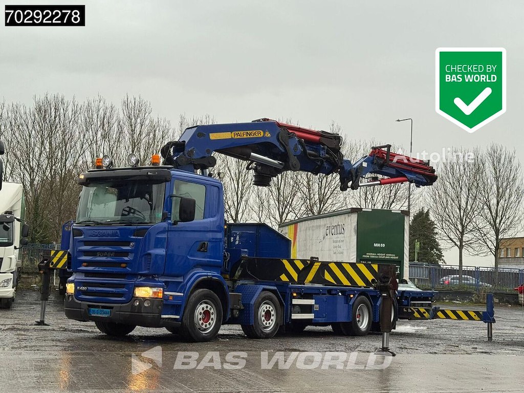 Scania R420 8X2 Palfinger PK100002 Crane Kran + PJ170 JIB Lift Axle Eur kamion s ravnom platformom