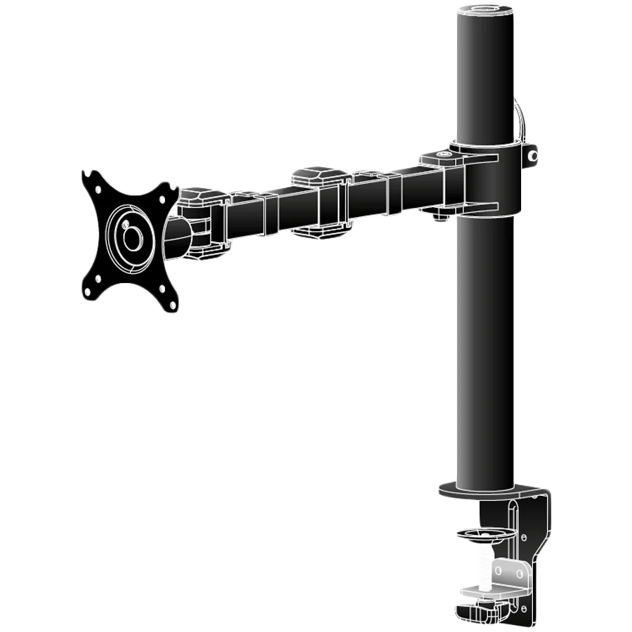 Flexible desk mount for single monitor. Desk mount with clamp or grommet. Monitor size 10~30″, VESA 75×75 or 100x100mm, <=10kg.
