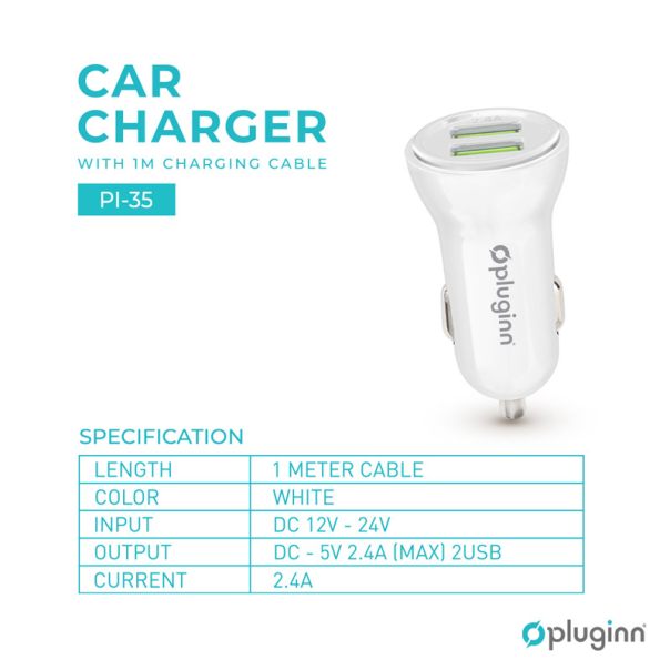 Auto punjač Pluginn PI-35 5V 2.4A 2xUSB sa Micro USB kabel