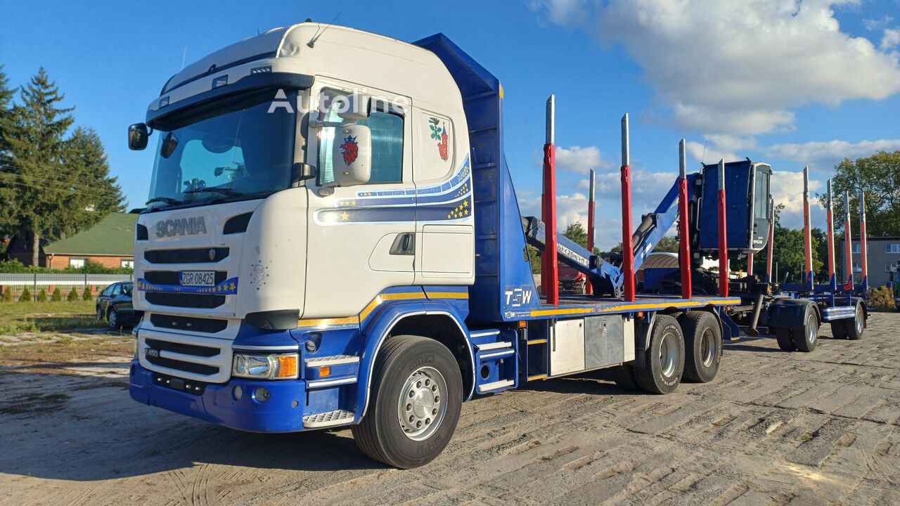 Scania R450 kamion za prevoz drva + šumarska prikolica