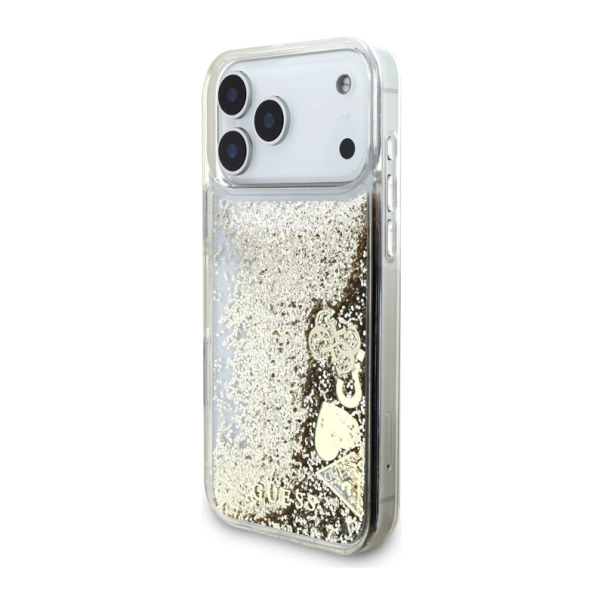 Maska za iPhone 17 Pro Max Guess Liq Glitter 4 Charms zlatna