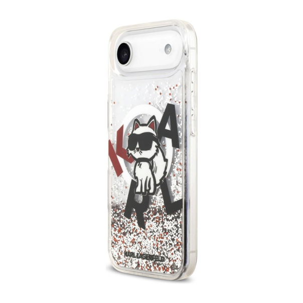 Maska za iPhone Air Karl Lagerfeld Liquid Glitter Choupette Logo MagSafe bela