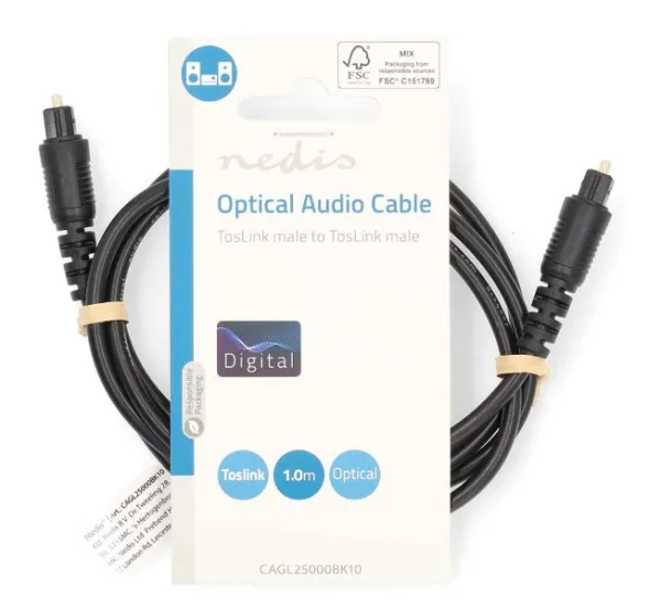 NEDIS CAGL25000BK10 Optièki audio kabl, TosLink muški na TosLink muški, 1m, okrugli, PVC, Crni