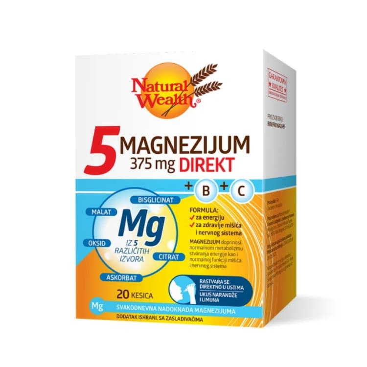 Natural Wealth 5 Magnezijum 375mg direkt + B + C 20 kesica