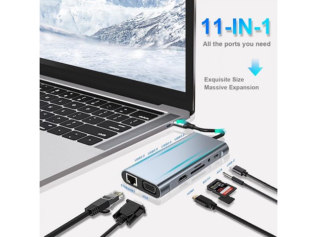 USB C Hub Adapter 11 in 1, HDMI 4K+VGA