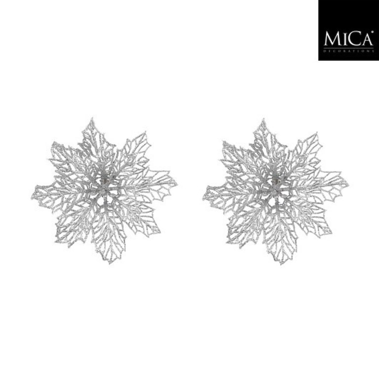 Dekordom Novogodišnja dekoracija - clip poinsettia set 2pcs 13cm 1181048 - silver - edl 044623ID: EK000788321