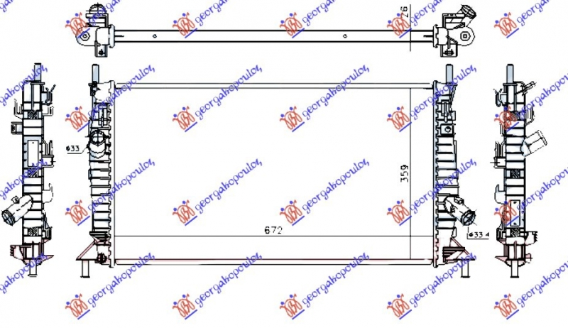 HLADNJAK MOTORA ZA SVE MODELSE BENZIN (MAN/AUTO) (+/-AC) (67x37.2) (VALEO)