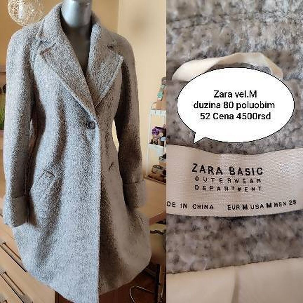 ZARA BASIC kaput – sivi, topli boucle teksture. - Model: ženski kaput
