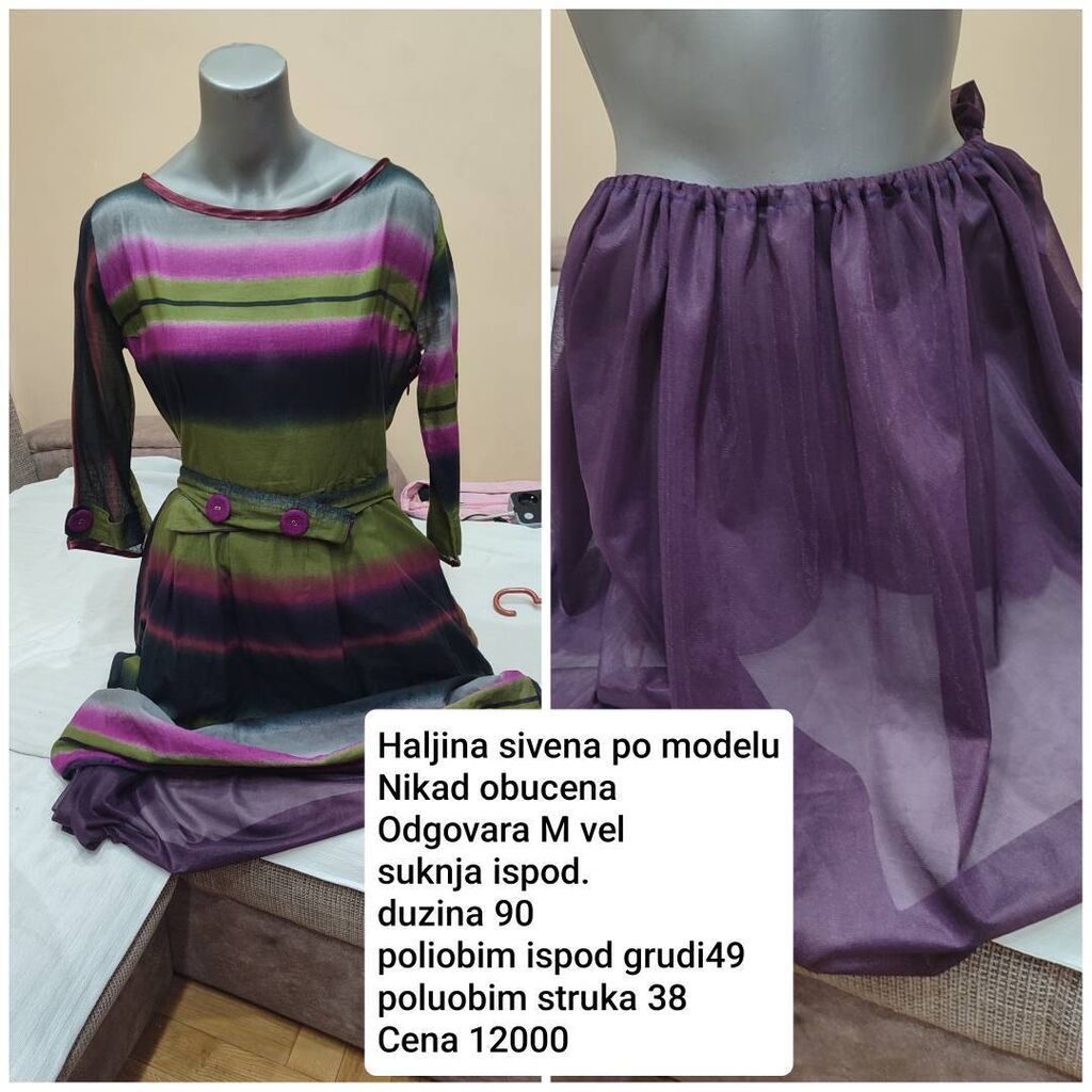 Haljina šivena po meri, sa pratećom podsuknjom od ljubičastog tila