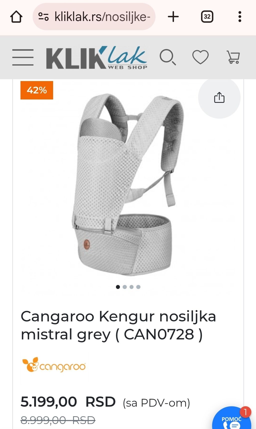 Cangaroo Kengur nosiljka – Mistral Grey (CAN0728) - Ergonomsku