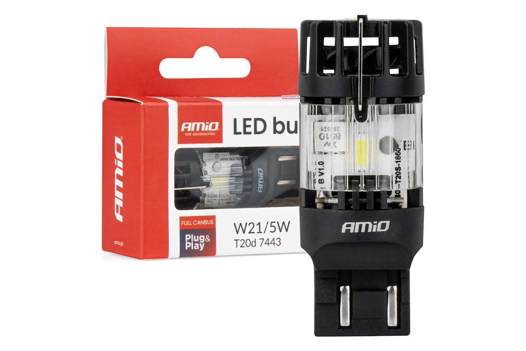 LumiTec T20D 7443 W21/5W LED sijalica 12V FULL CANBUS bela AMIO-04687    Full Canbus