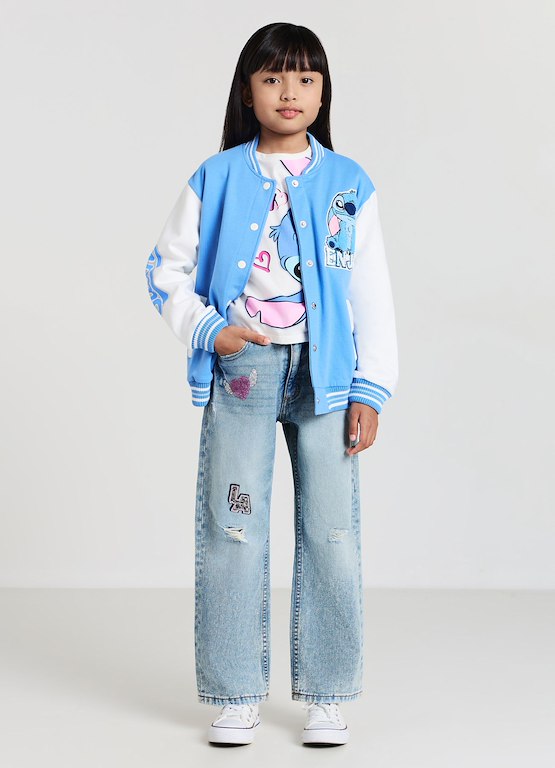 WIDE-LEG JEANS WITH APPLIQUÉS AND RIPS SREDNJE SVETLOPLAVI TEKSAS