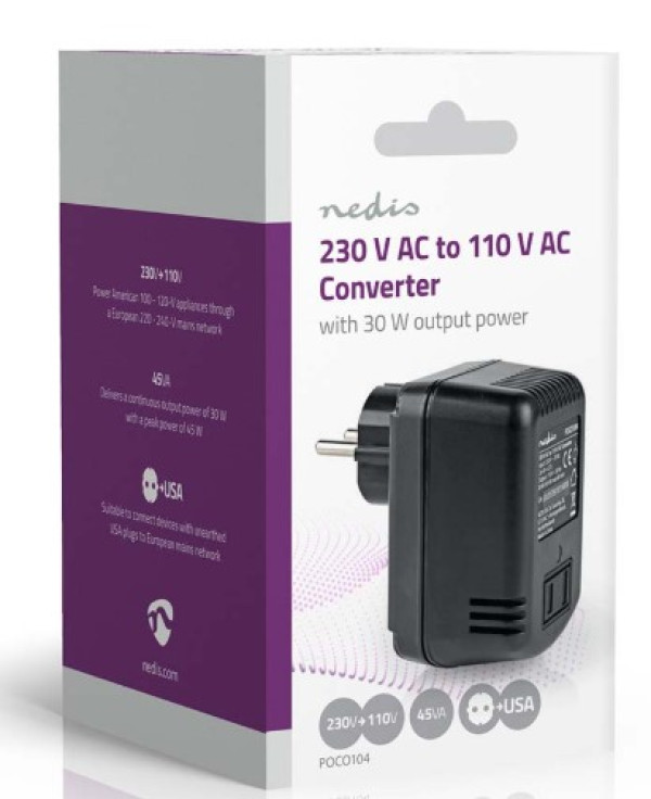 POCO104 Konvertor snage, 230V AC 50Hz, 30W, Euro, Black Omogucava upotrebu opreme iz SAD u Evropi