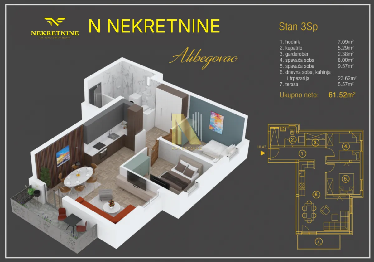 Prodaja, trosoban stan, 61m², Alibegovac, Petrovaradin