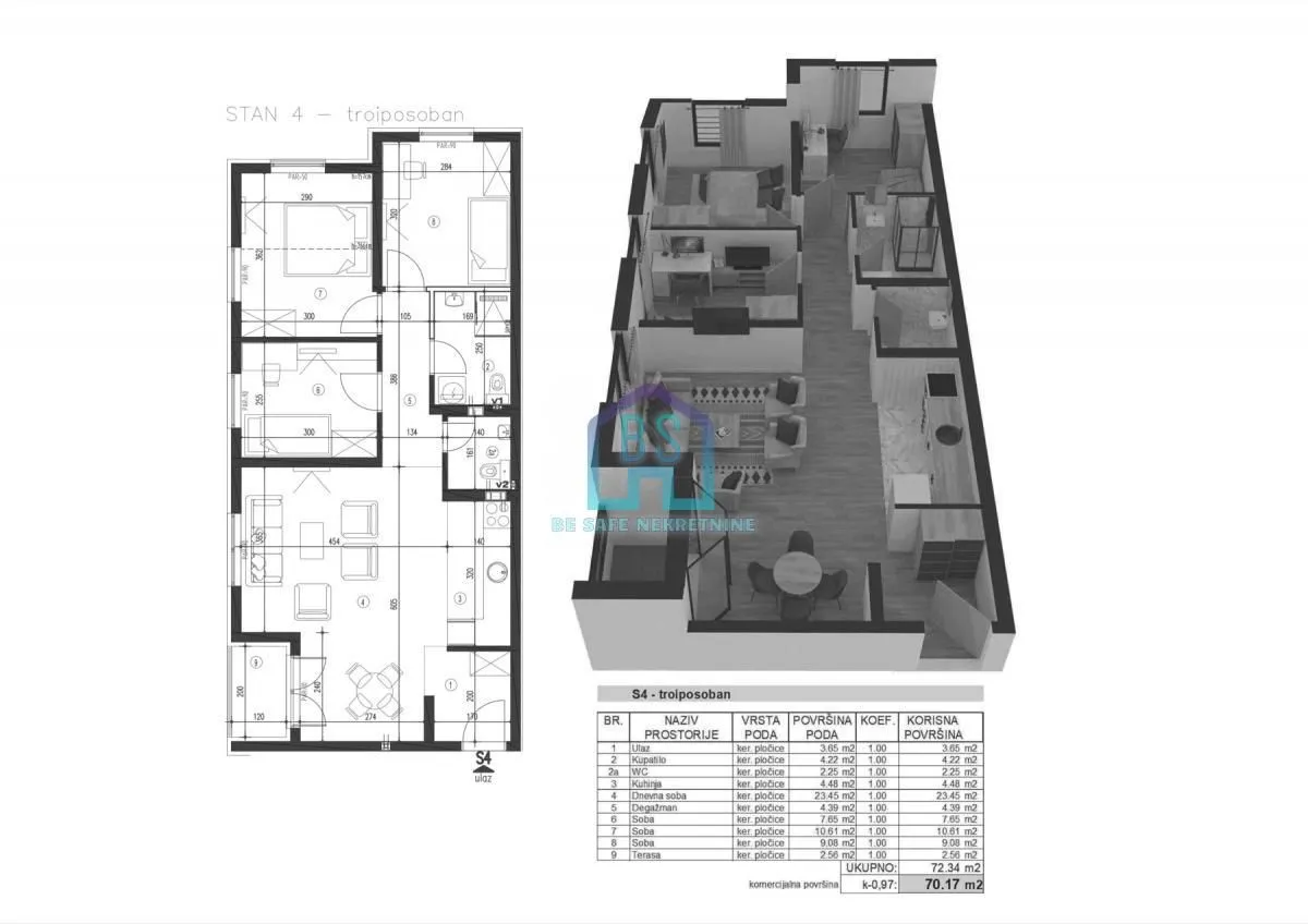 Prodaja, trosoban stan, 70m², Adice, Novi Sad Sve Podlokacije