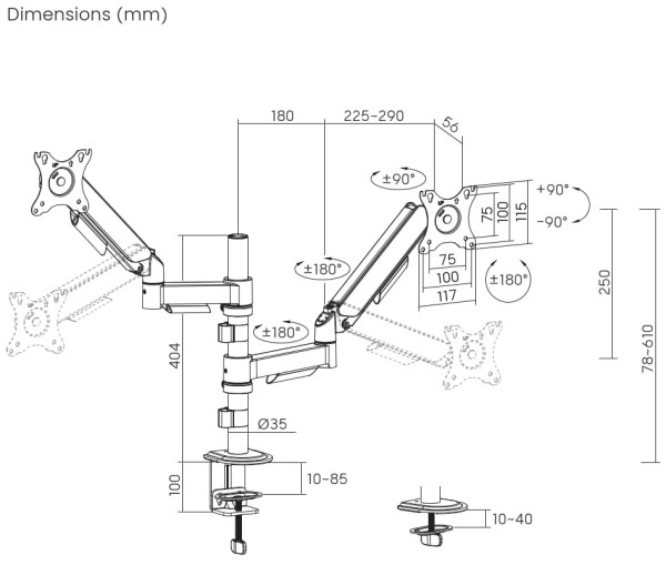 MA-DA2P-02 GEMBIRD PODESIVI DUPLI STONI DRZAC ZA MONITOR, TILT, 17-32 MAX.9KG